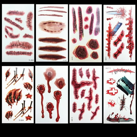 JOYWEI 8pcs 3D Body Face Scar Realistic Temporary Tattoo Sticker Paper ...