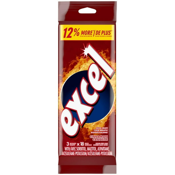 EXCEL, Cinnamon Flavoured Sugar Free Chewing Gum, 18 Pieces, 3 Packs ...