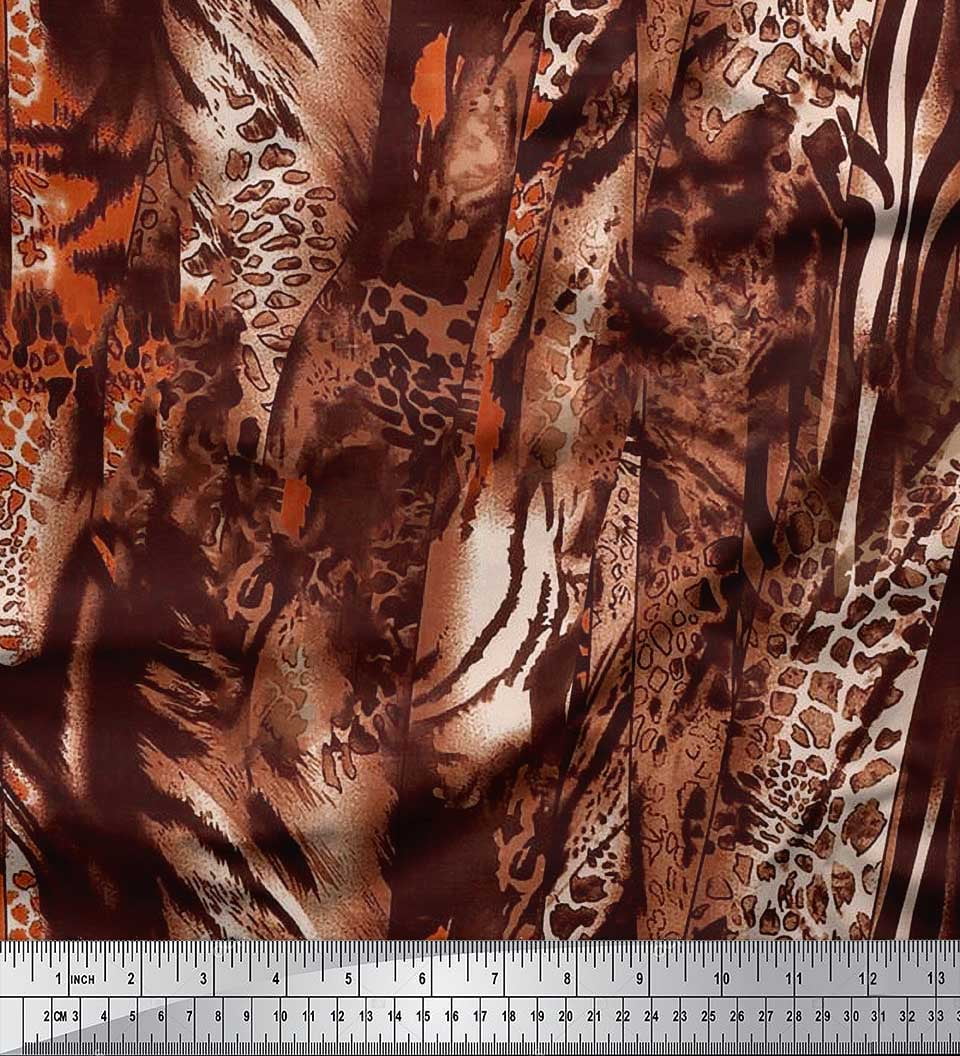 Soimoi Brown Cotton Duck Fabric Leopard & Wild Animal Skin Print Fabric ...