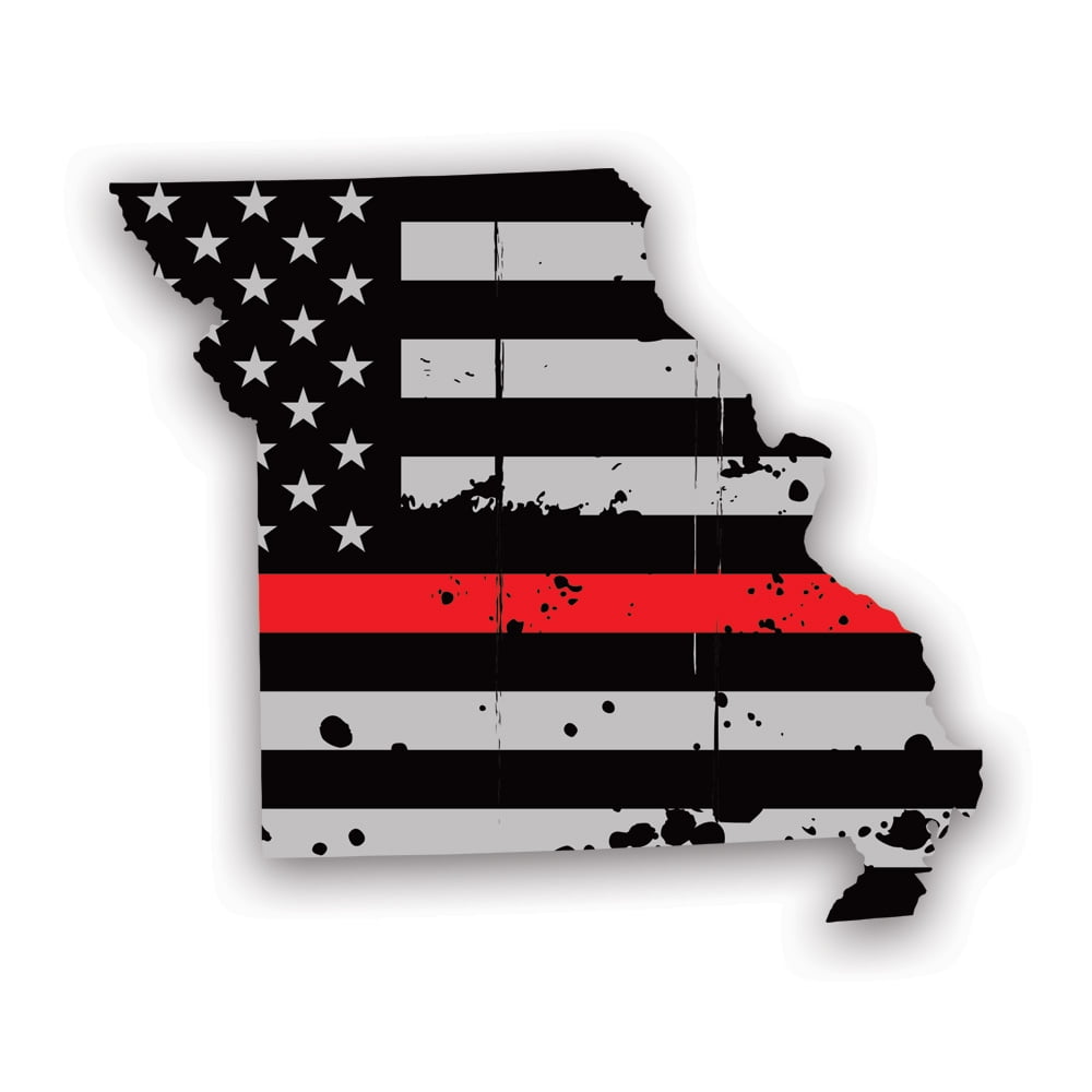 Distressed Missouri State Shaped Subdued US Flag Thin Red Line Sticker Decal - Self Adhesive ...