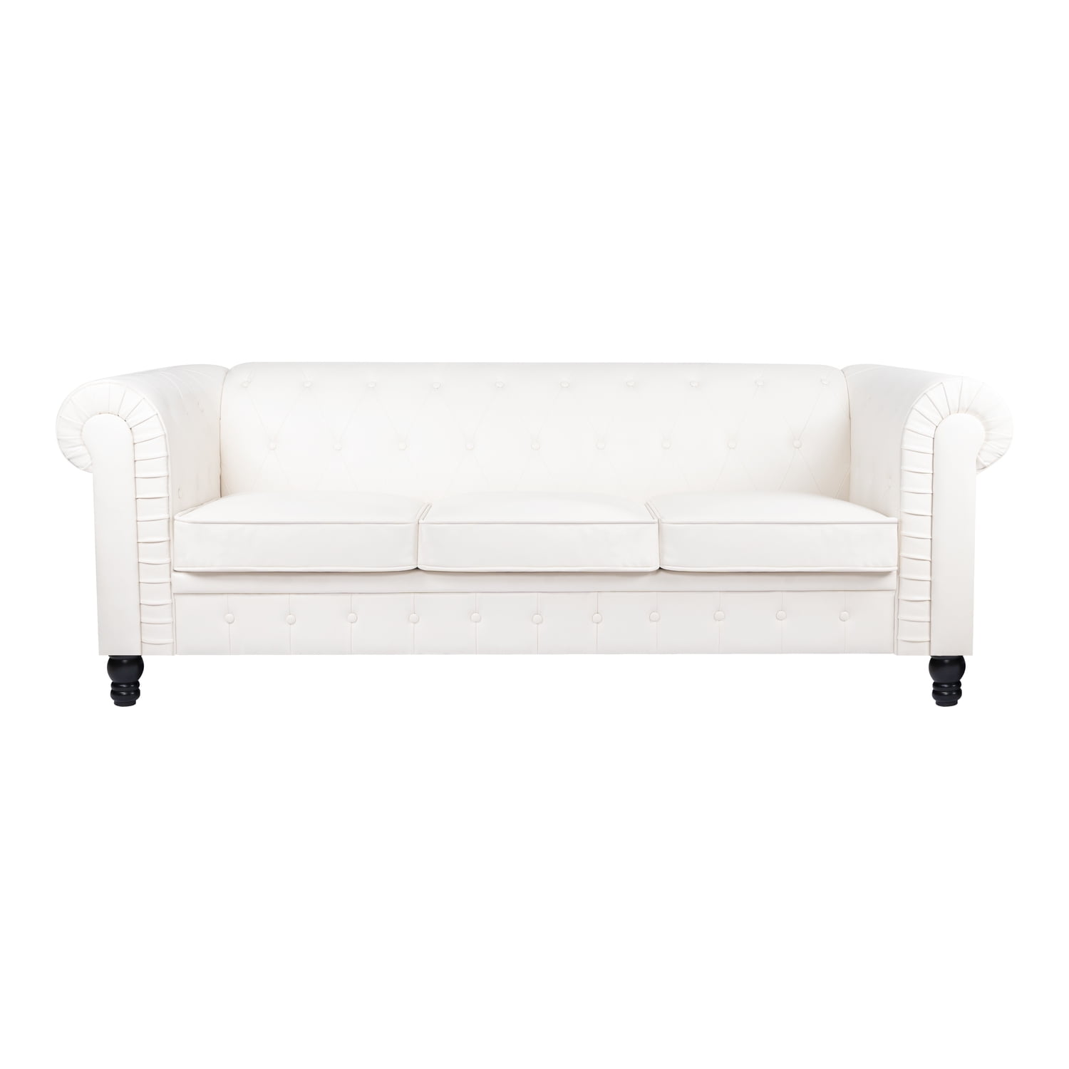 Traditional Tufted Chesterfield Air Leather 3 Seater Sofa with Rolled ...
