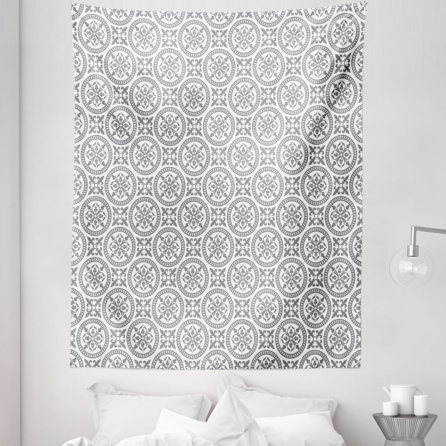 Grey Tapestry, Antique Ornate Oriental Floral Motifs Retro Pattern in ...