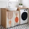 Abstract Art Cabinet Curtains 35" W x 35" L Sunset Orange Blue Line ...