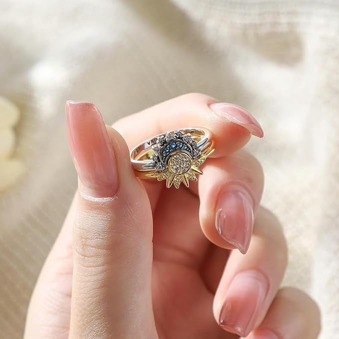 Two piece ring sun and moon friendship ring gold ring with cubic zirconia silver adjustable Walmart