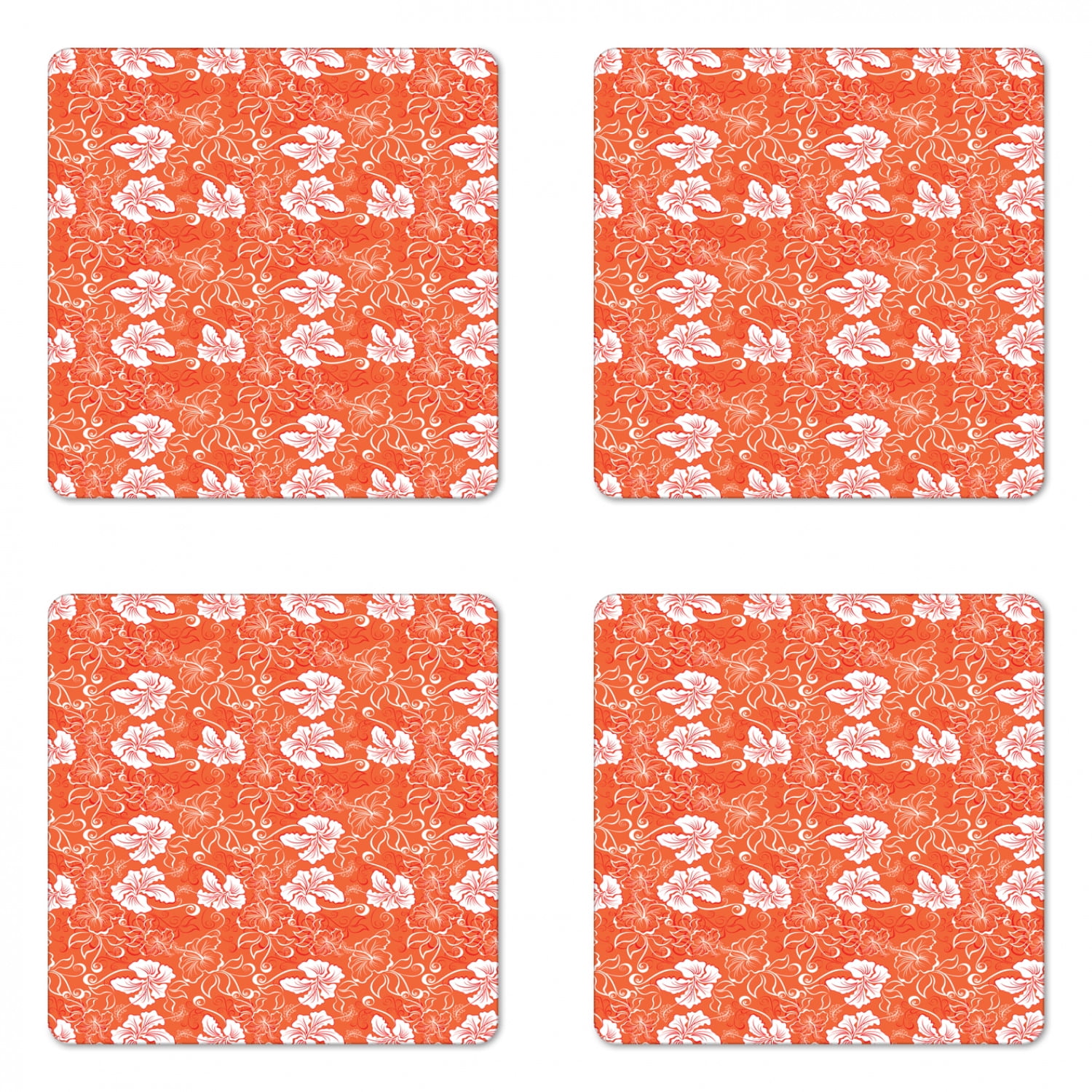 Orange Coaster Set of 4, Hawaiian Pattern with Tropical Climate ...