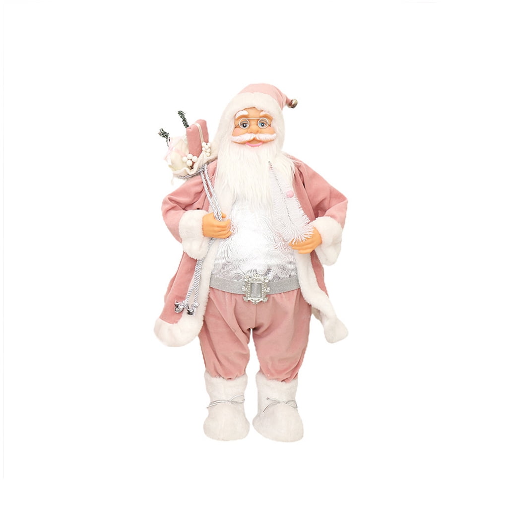 Christmas Pink Robe Santa Claus Figurine Doll Plush Standing Statues ...