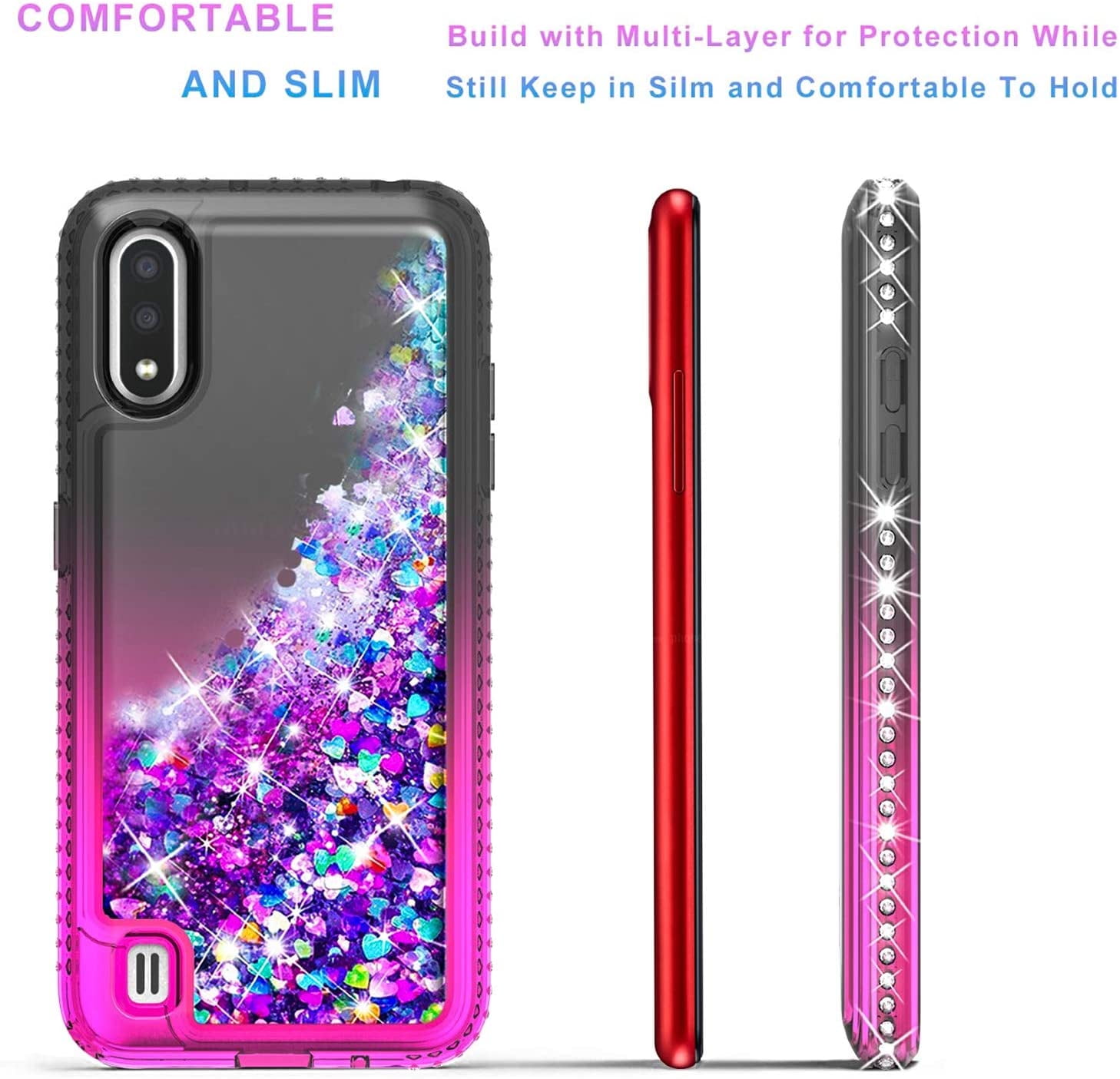 Samsung Galaxy A01 Phone Case, Liquid Floating Glitter Quicksand Bling ...