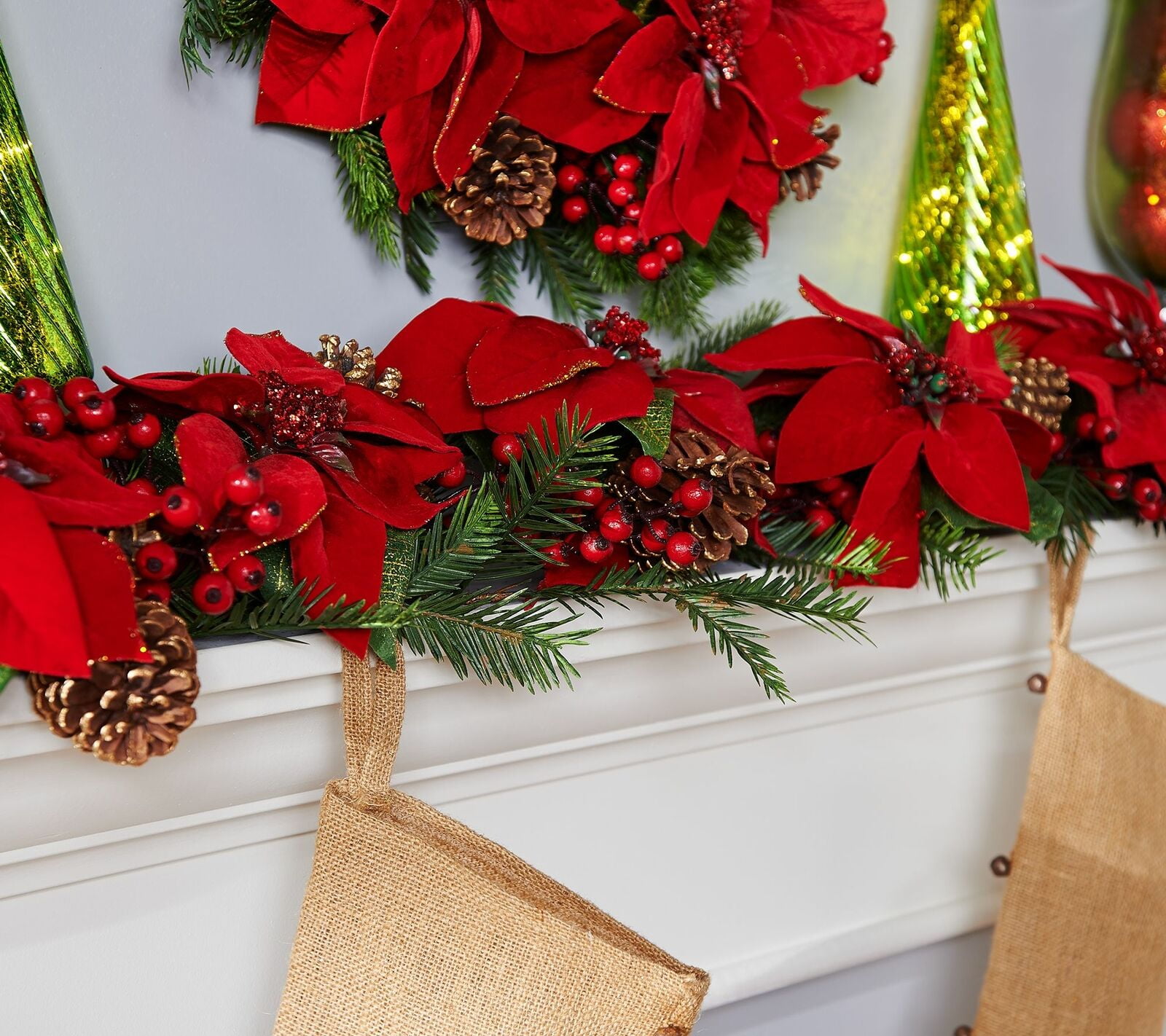 4' Glitter Velvet Pointsettia and Pinecone Garland - Walmart.com