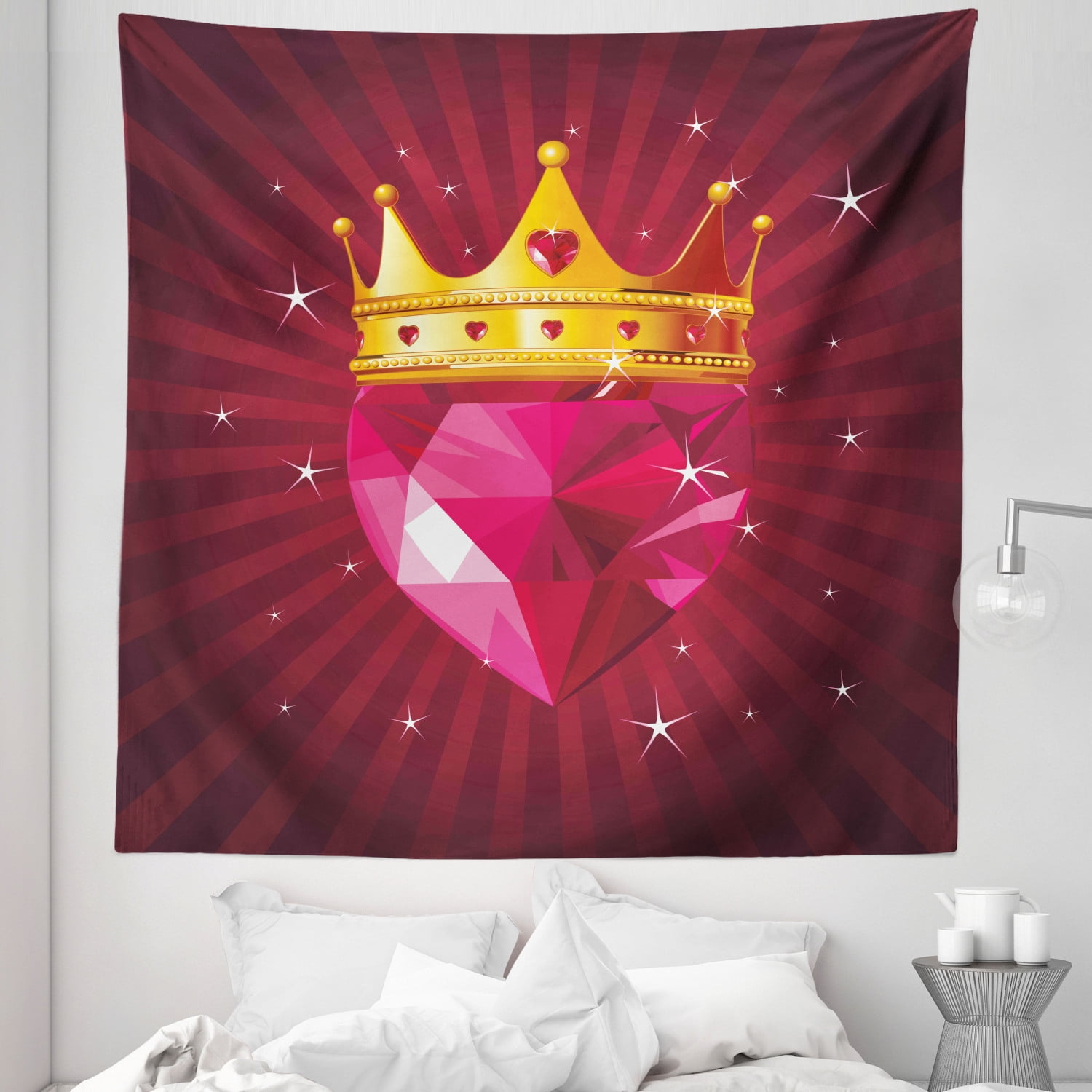 Diamond Tapestry, Crystal Love Heart Diamond Wearing Crown Cartoon ...