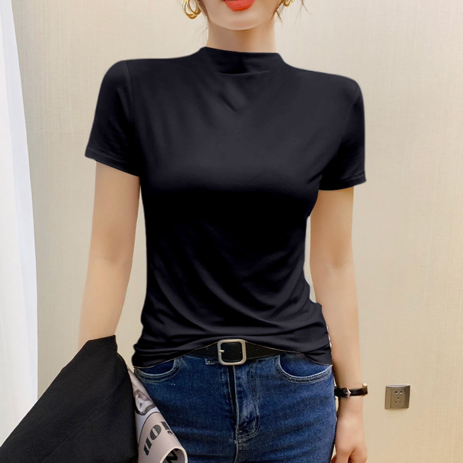 Click here for Tinz Womens Casual Solid Color T Shirt Short Sleev... prices