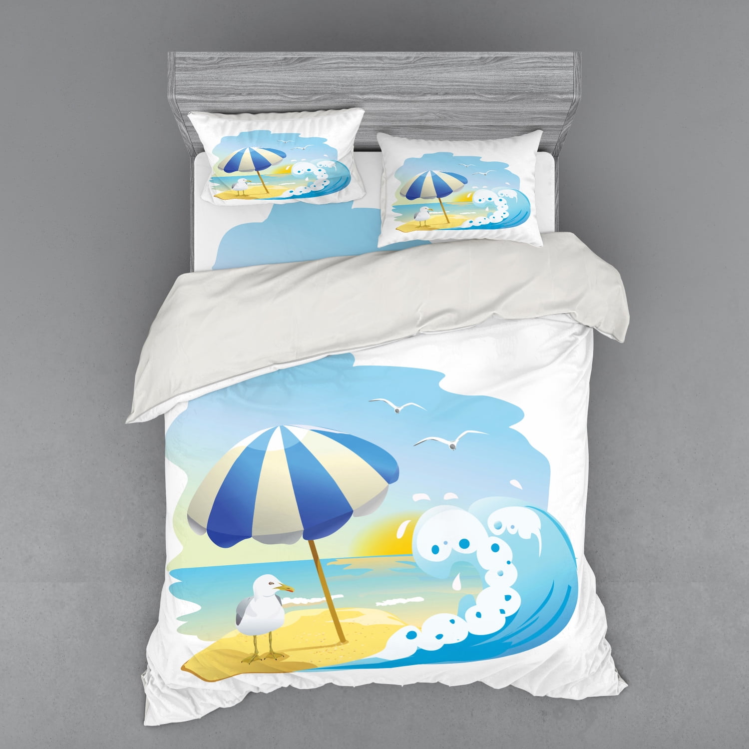 Ambesonne Cartoon Bedding Set 4 Pcs, Seagull at Beach, Queen ...