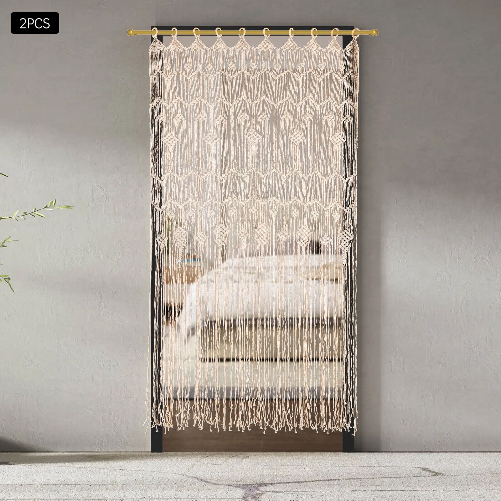 Miumaeov 2pcs Woven Door Curtains Handmade Cotton Macrame Wall Hanging ...