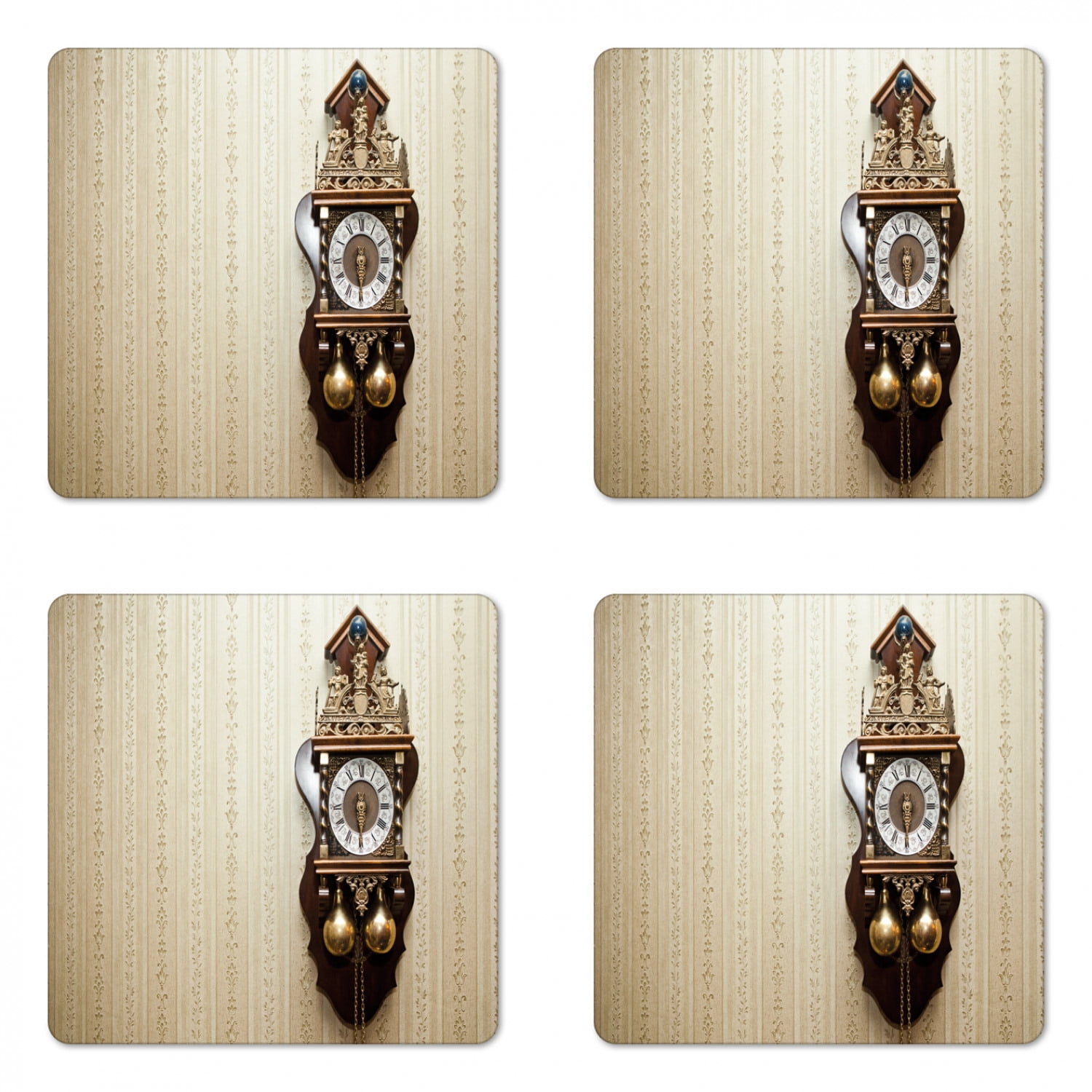 Clock Coaster Set of 4, Antique Style Wood Carving Clock with ...