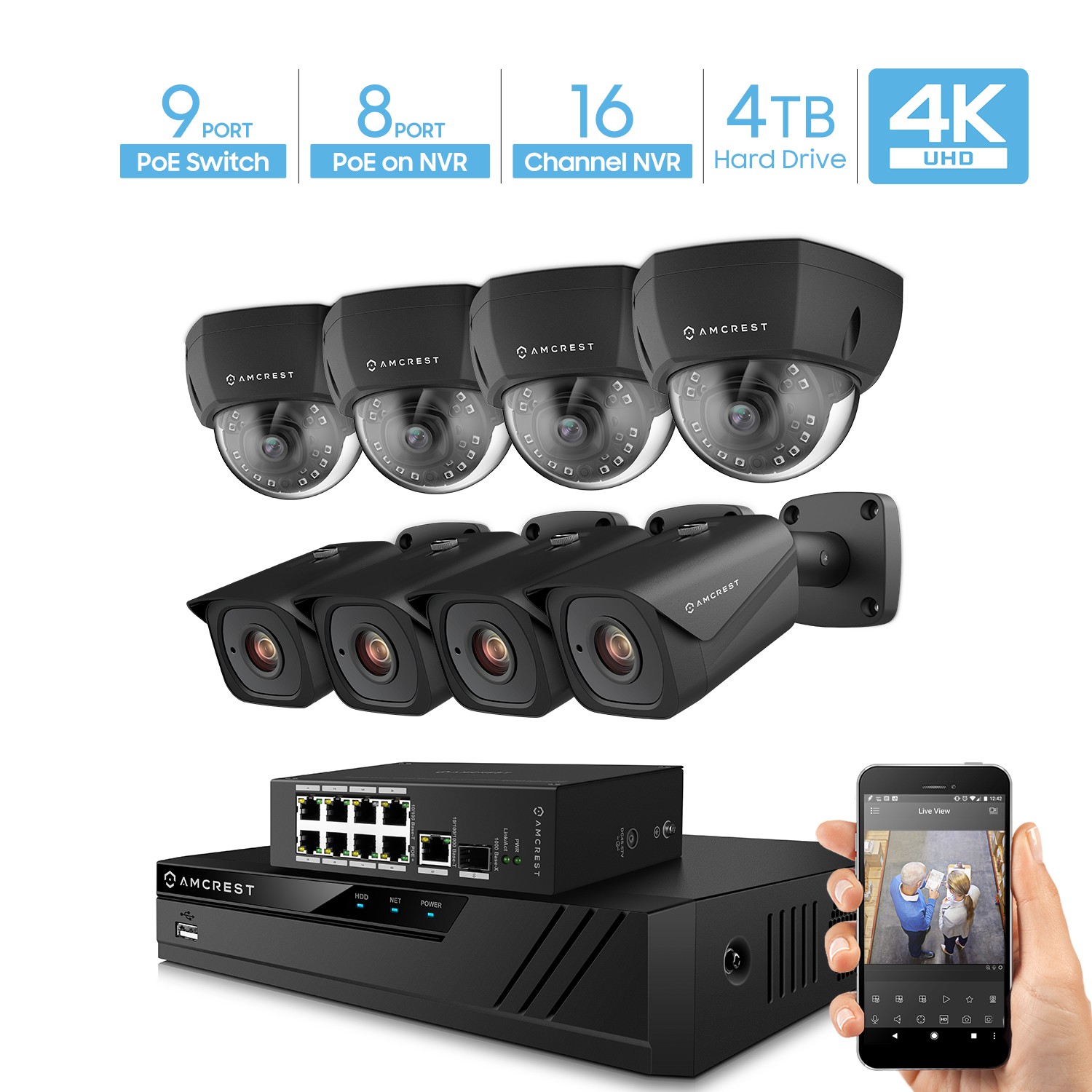 Amcrest 4K UltraHD Video Security Camera System With 4K 16 Channel PoE