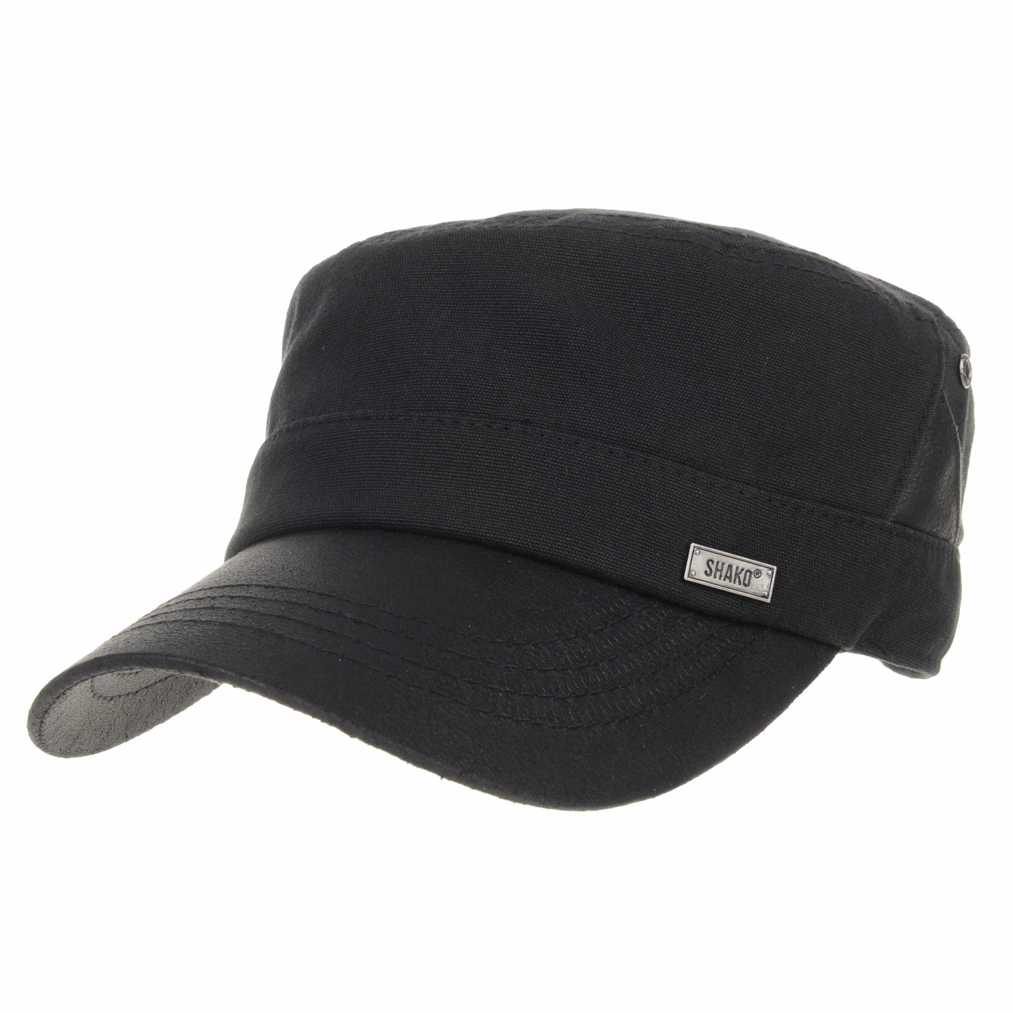 WITHMOONS Cadet Cap Faux Leather Brim Patch Cotton Hat CR4325 (Black ...