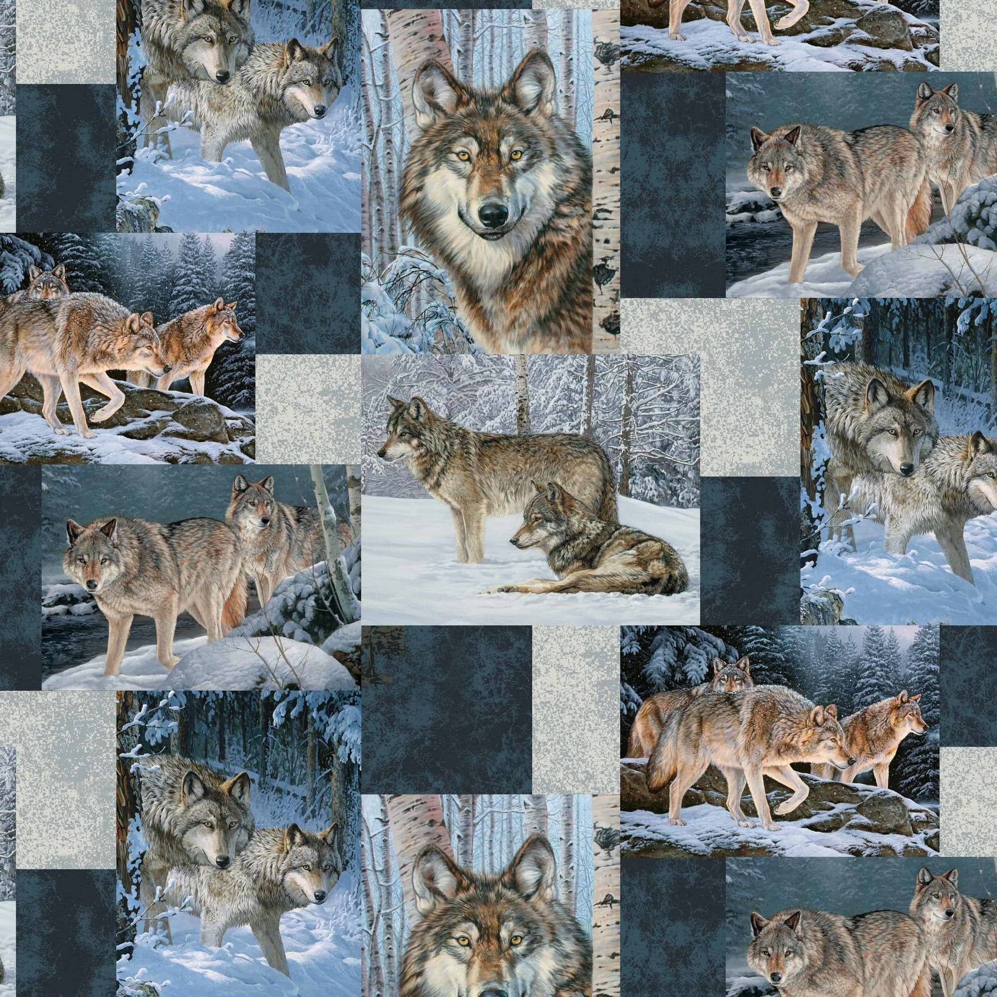 Wild Wings Fleece 60" Anti-Pill Wolves Patchwork Fabric, per Yard ...