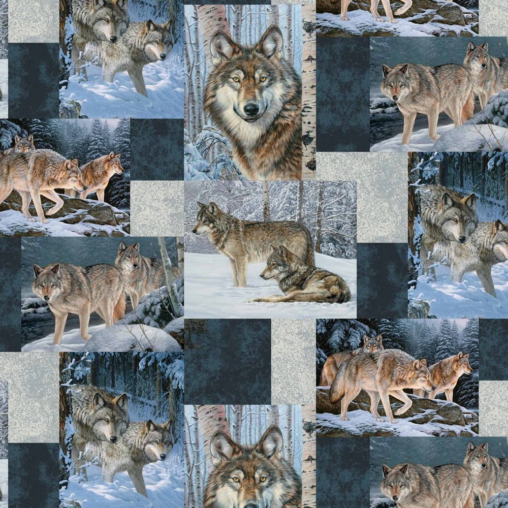 Wild Wings Fleece 60" Anti-Pill Wolves Patchwork Fabric, per Yard ...