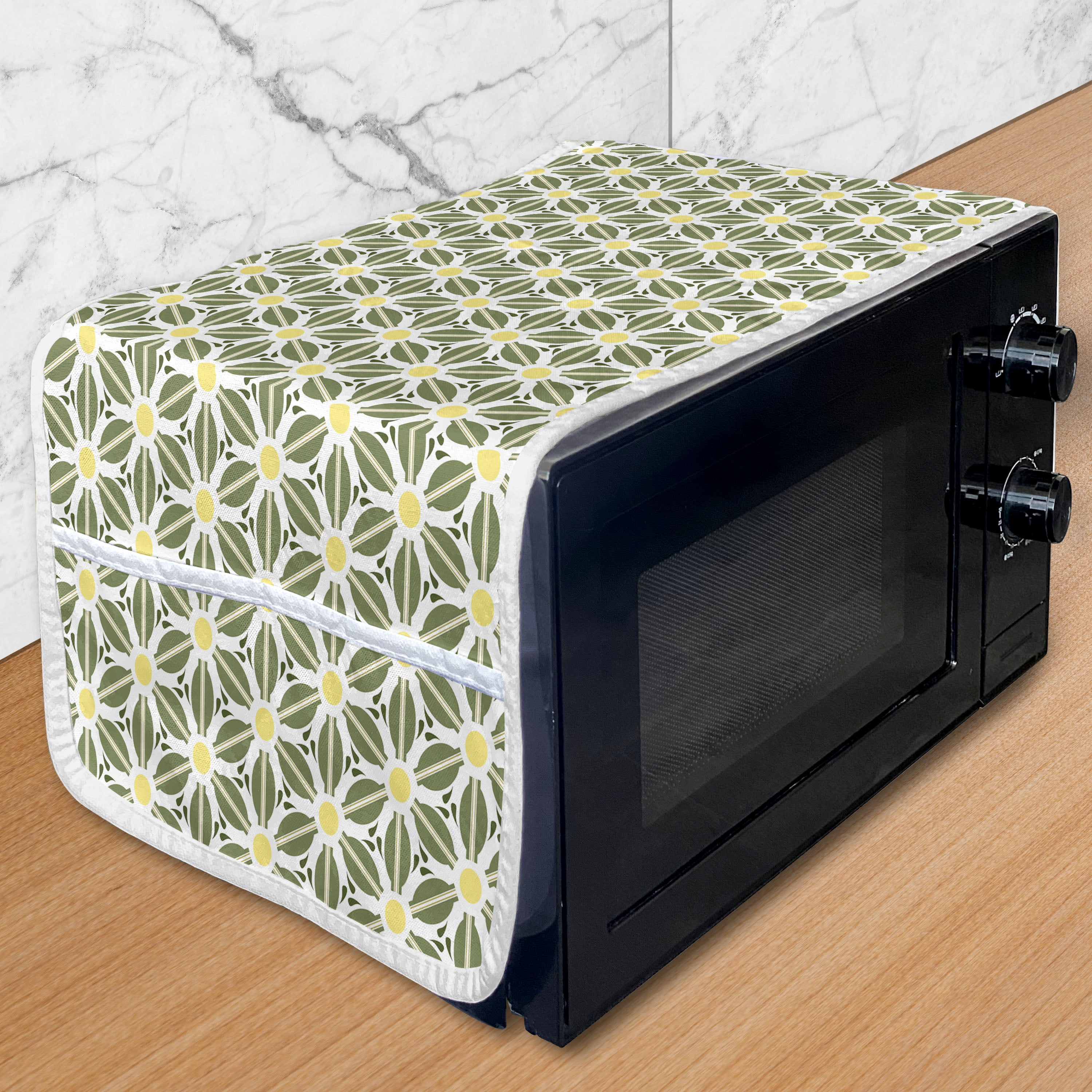 Flower Microwave Oven Cover, Blossoming Petals Pattern Ornamental ...