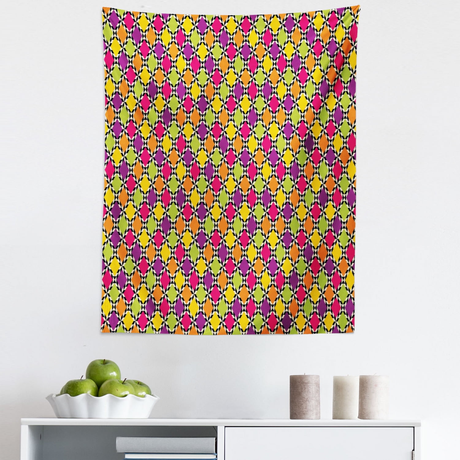 Abstract Tapestry, Funky Modern Colorful Diamond Shapes with Bicolor ...