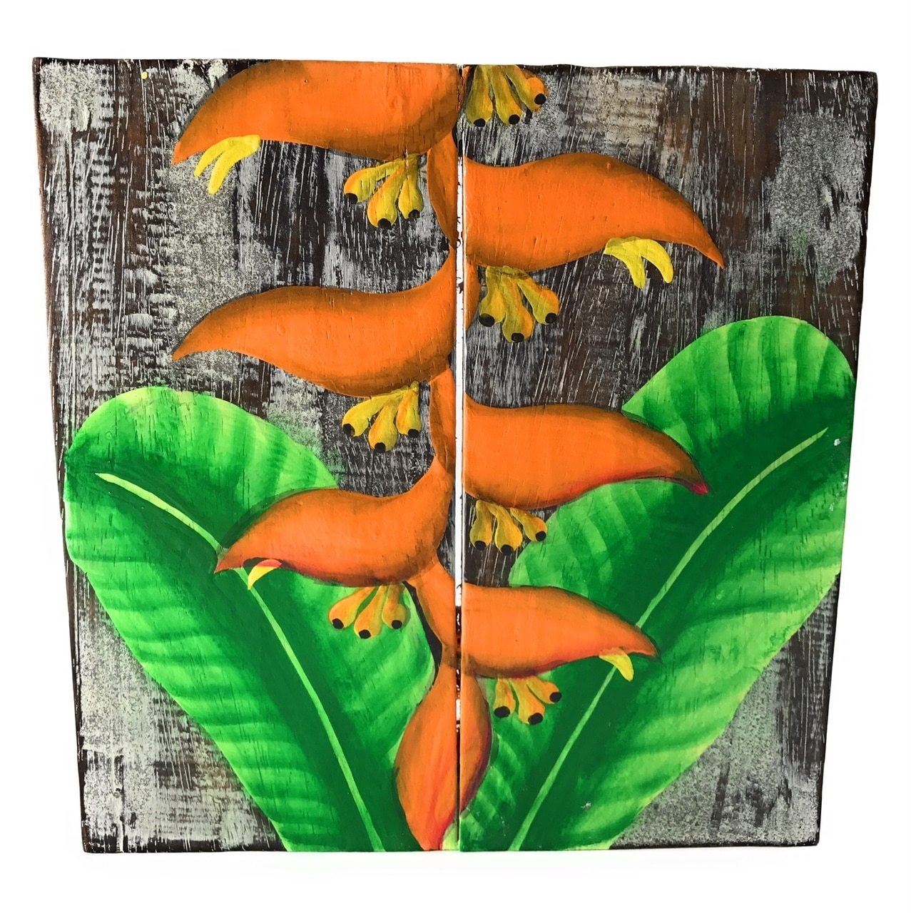 Heliconia Flower Painting on Wood Planks 8" X 8" Rustic Wall Decor | # ...