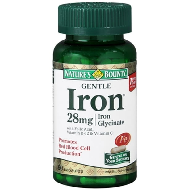 Nature's Bounty Gentle Iron 28 mg Capsules 90 Capsules (Pack of 4 ...