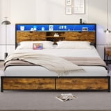 DJ503019_1 Bed Frame Hidden Storage Headboard 2-Tier Built-in LED ...
