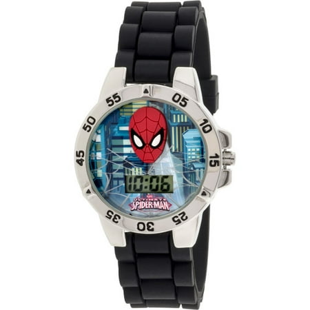 Spider-Man - Boy's Spider-Man Digital Watch, Black Silicone Strap ...