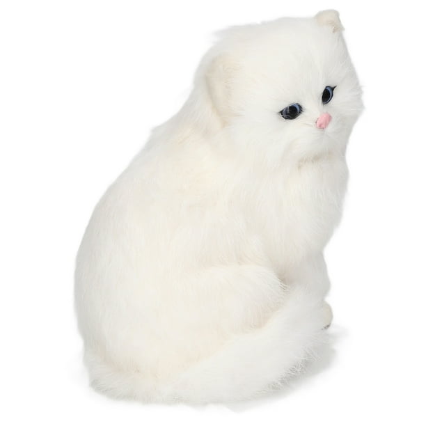 White Cat Figurine,Simulation Furry Cat Figurine House Animal Replica ...