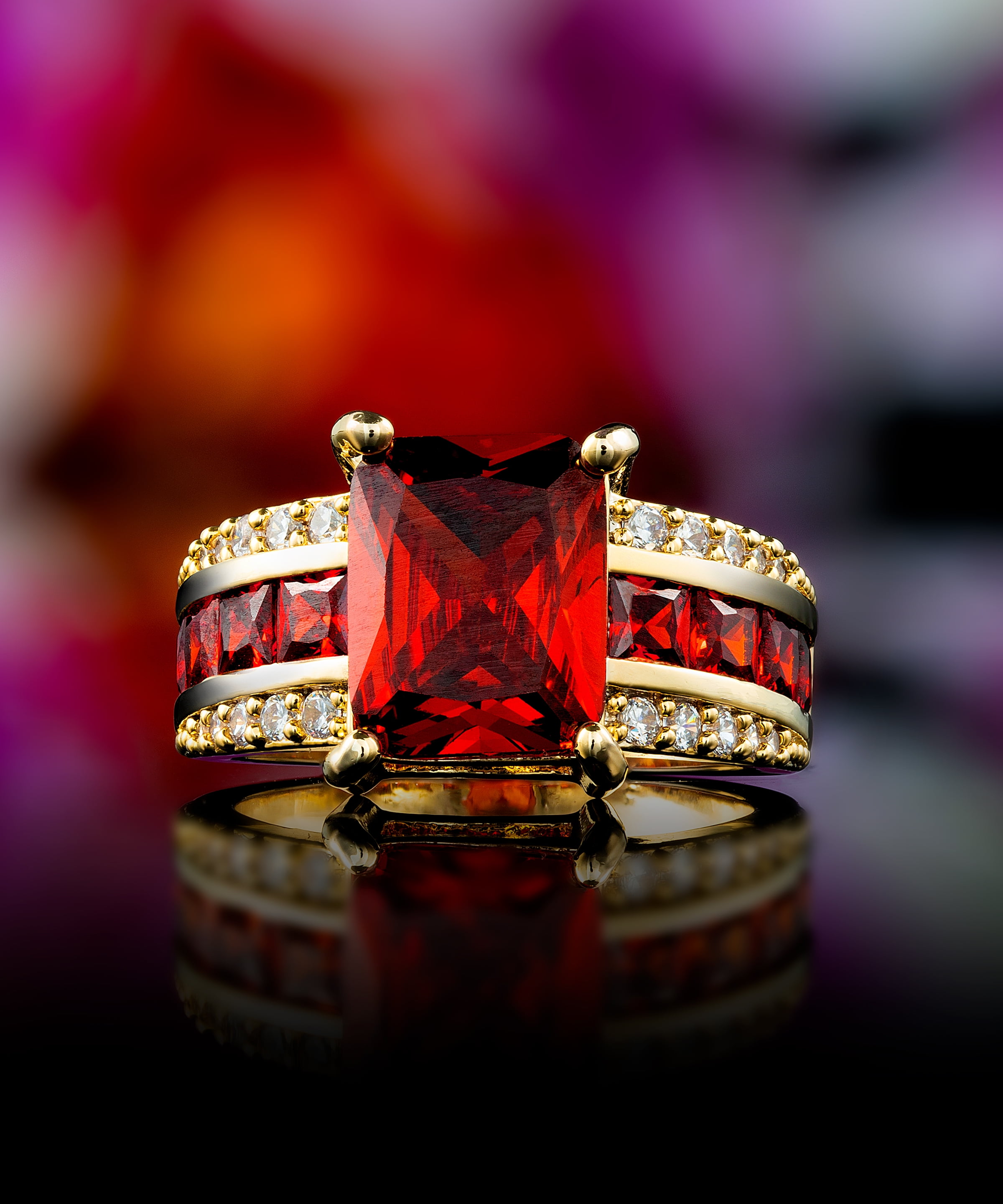 Peermont Emerald Cut Red Quartz Statement Ring in 18k Rose Gold Overlay ...