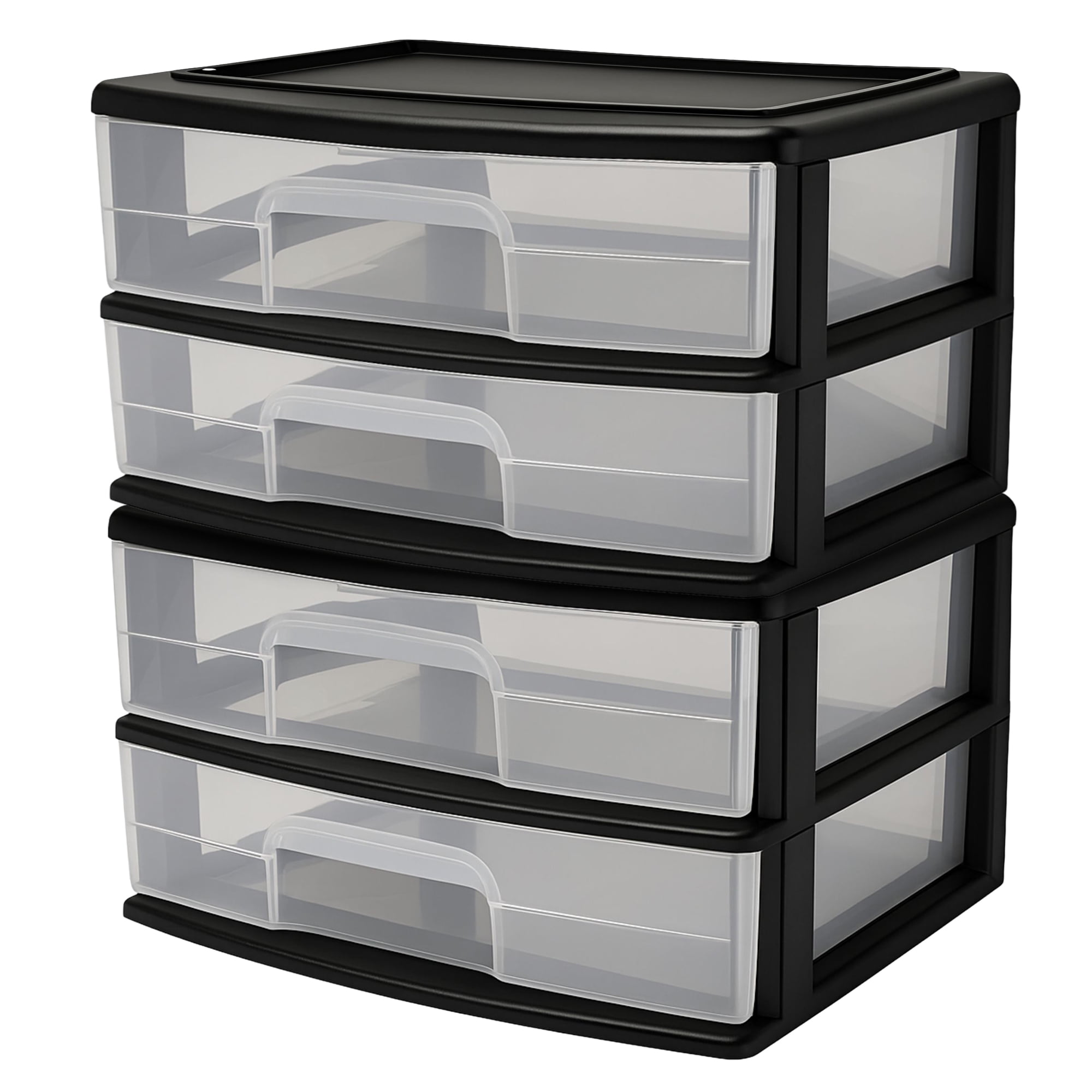 Open Box Homz Plastic 2 Drawer Wide Storage Cart, Black w/ Clear Drawer ...