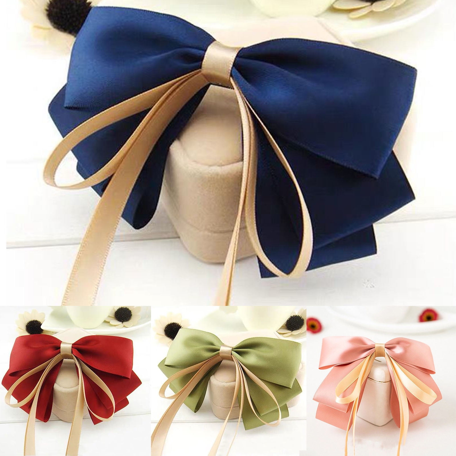 SPRING PARK Fashion Satin Bowknot Hairpin Spring Clip Hand Tie Large ...
