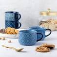 Thyme & Table 11.1 fl oz Blue Flowers and Blue Shapes Stoneware Stacking Mugs with Wire Rack ...