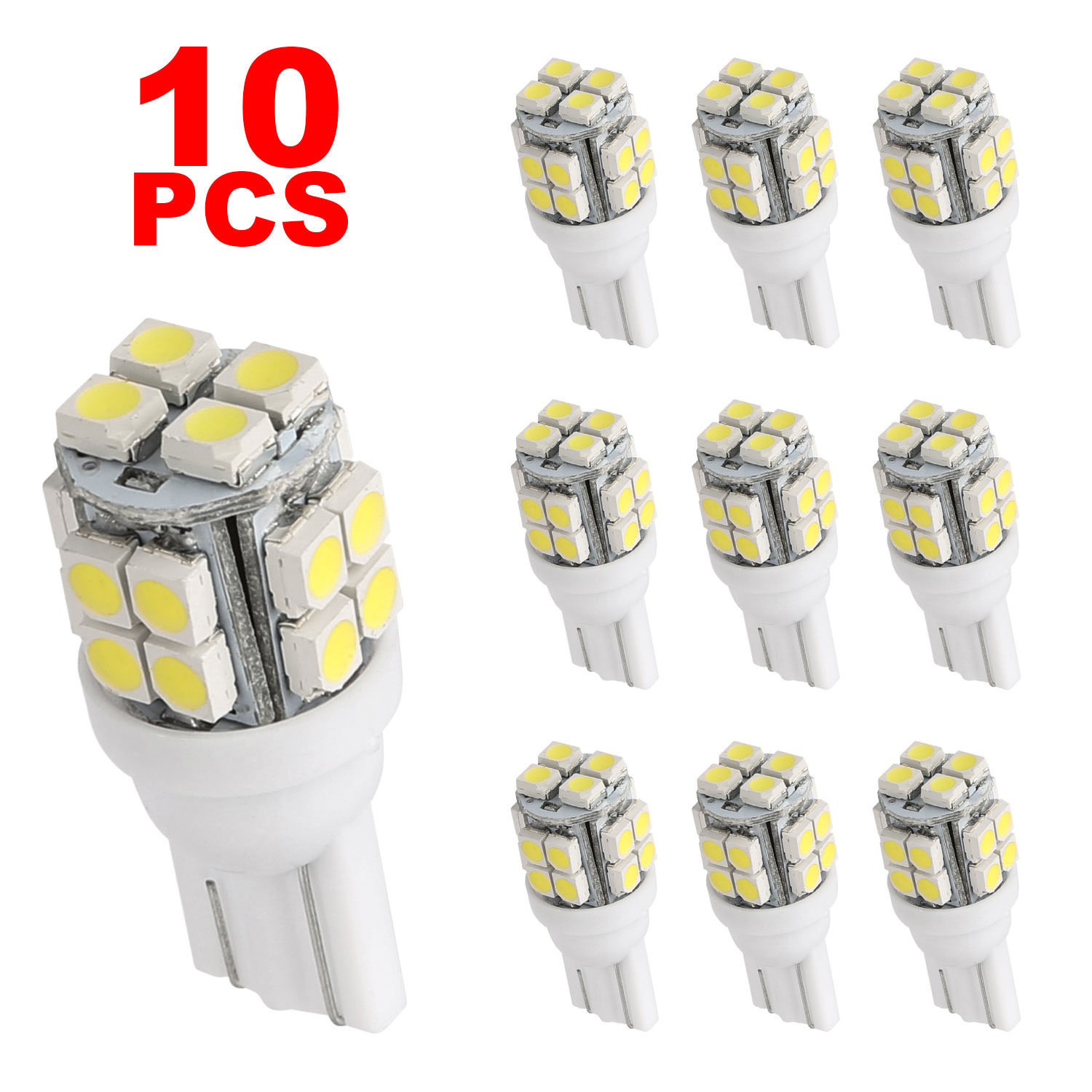 10Pcs 12V T10 LED Light Bulb Wedge Base Interior Dome Map LED Lights ...