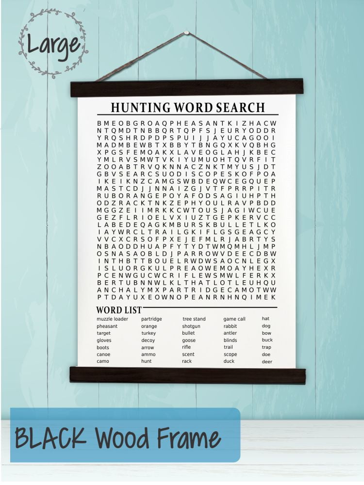 Black Wood, Canvas Sign, Hunting Word Search Puzzle Man Cave Decor ...