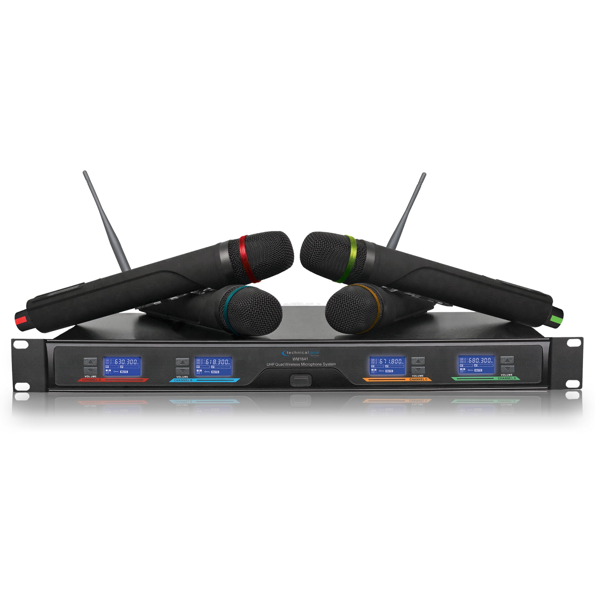 Technical Pro Professional UHF Quad Wireless Microphone System, Mic Set ...