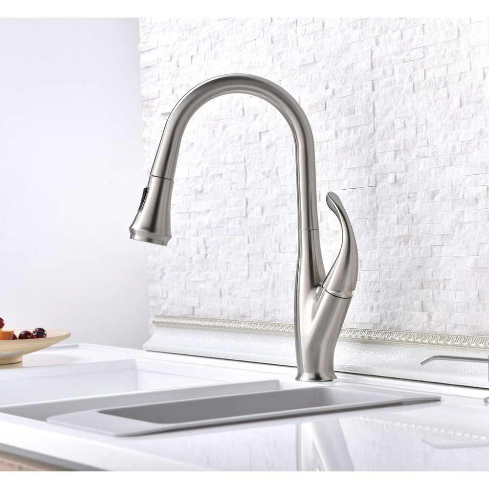 Pull Out Sprayer Kitchen Faucet Brushed Nickel Single Hole drip-free ...