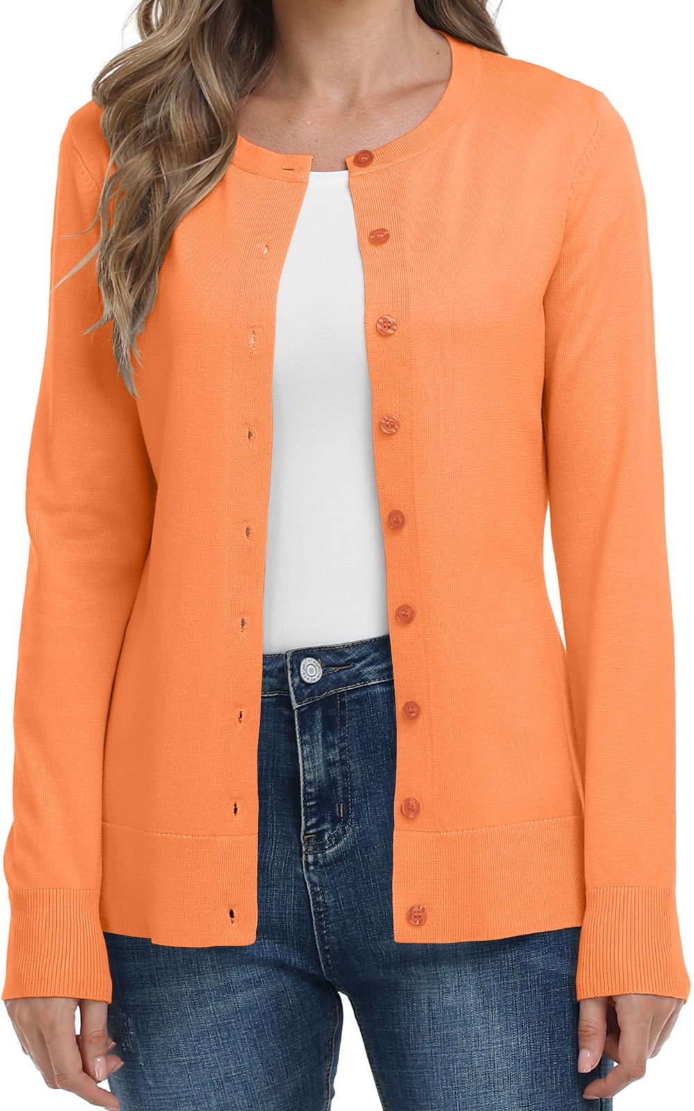 Aiyino Womens Long Sleeve Button Down Crew Neck Classic Sweater Knit