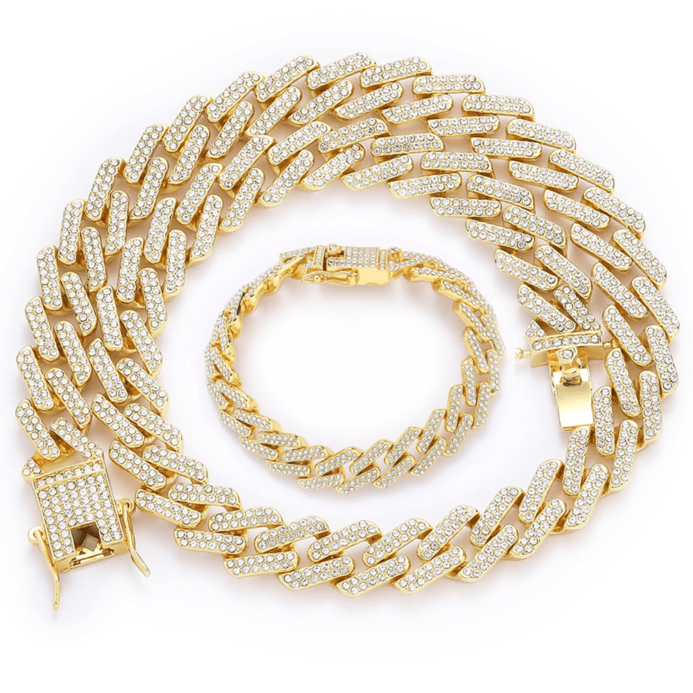 Hip Hop Chain Necklace & Bracelet Set (14mm, Gold) - Walmart.com