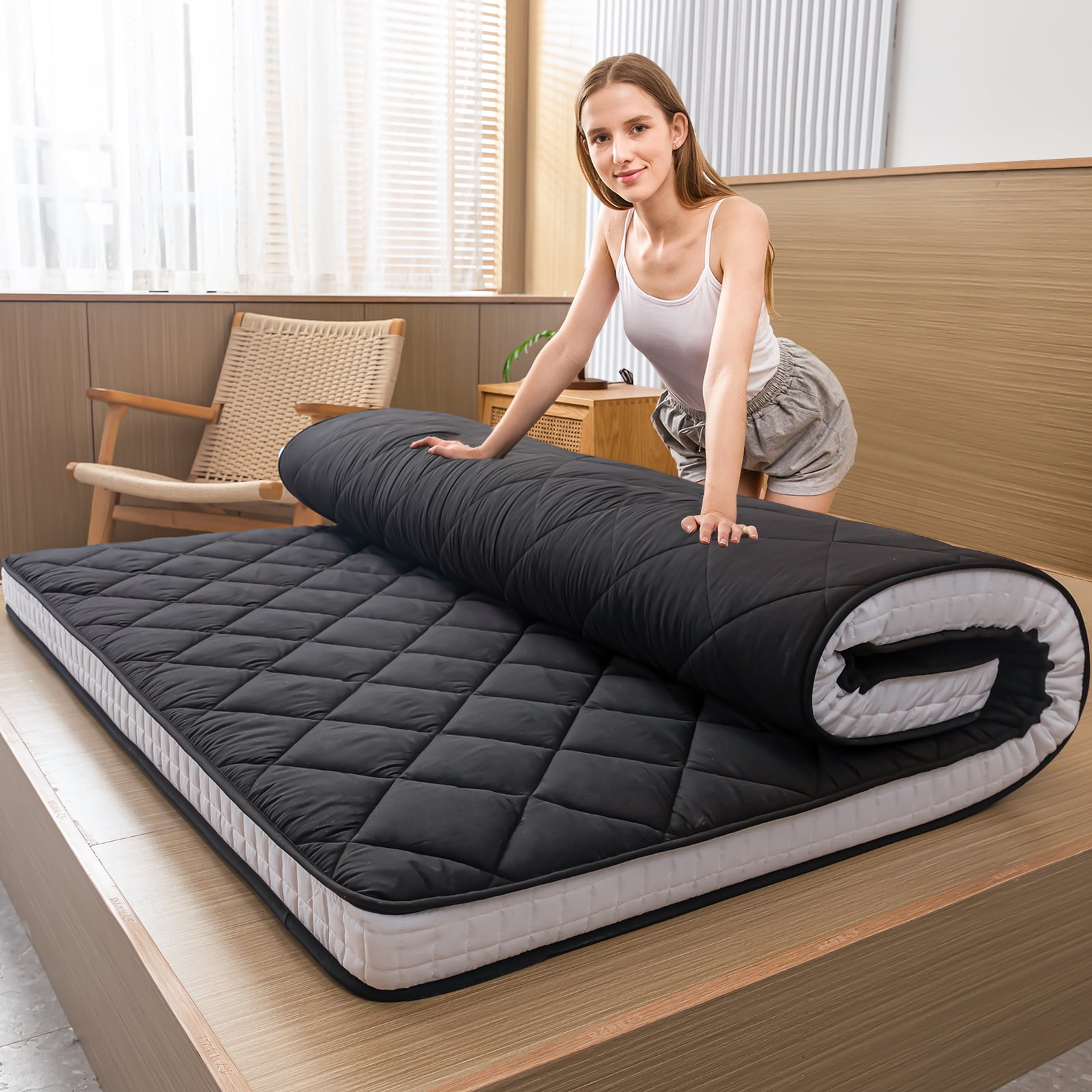 Diamond Patterned Futon Mattress, Extra Thick Japanese Floor Mattress ...