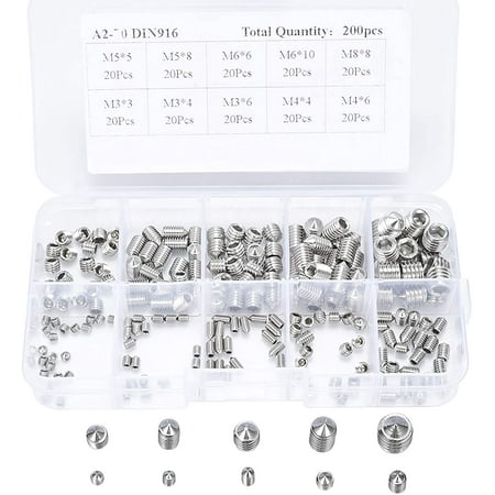 200 Grub Screws, Taper Head,M3 M4 M5 M6 M8 304 Stainless Steel Hex ...