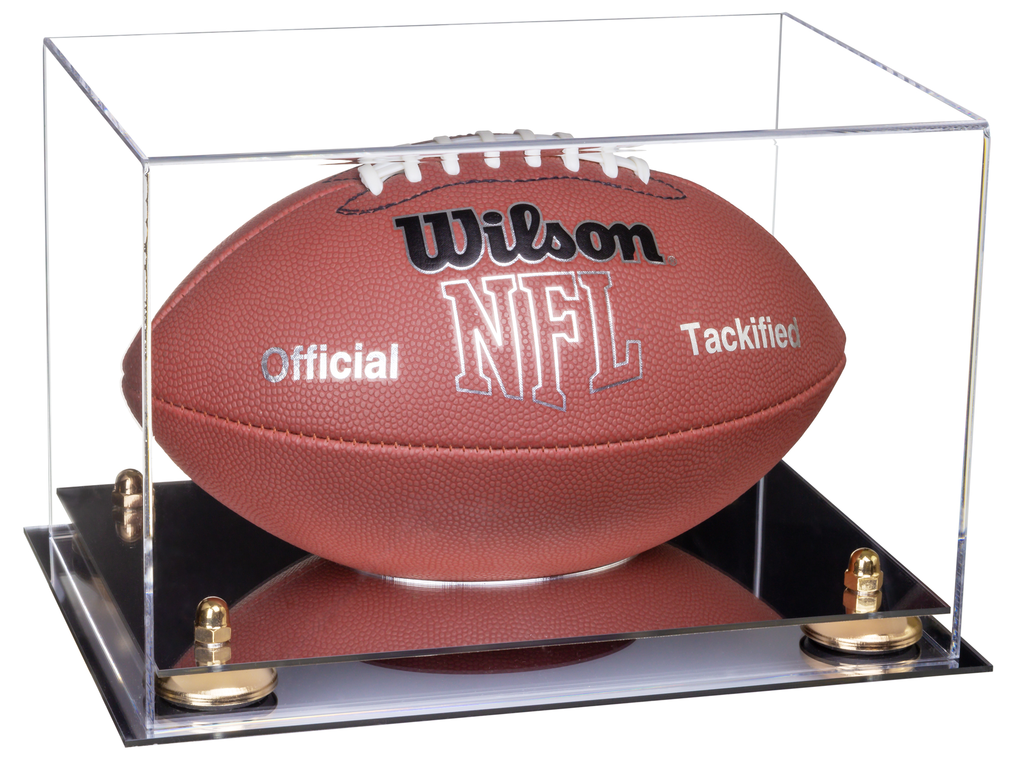 Clear Acrylic Football Display Case with Gold Risers and Mirror Base ...