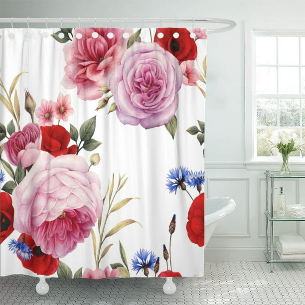 Ksadk Red Vintage Floral Pattern With Roses Watercolor Colorful Flower
