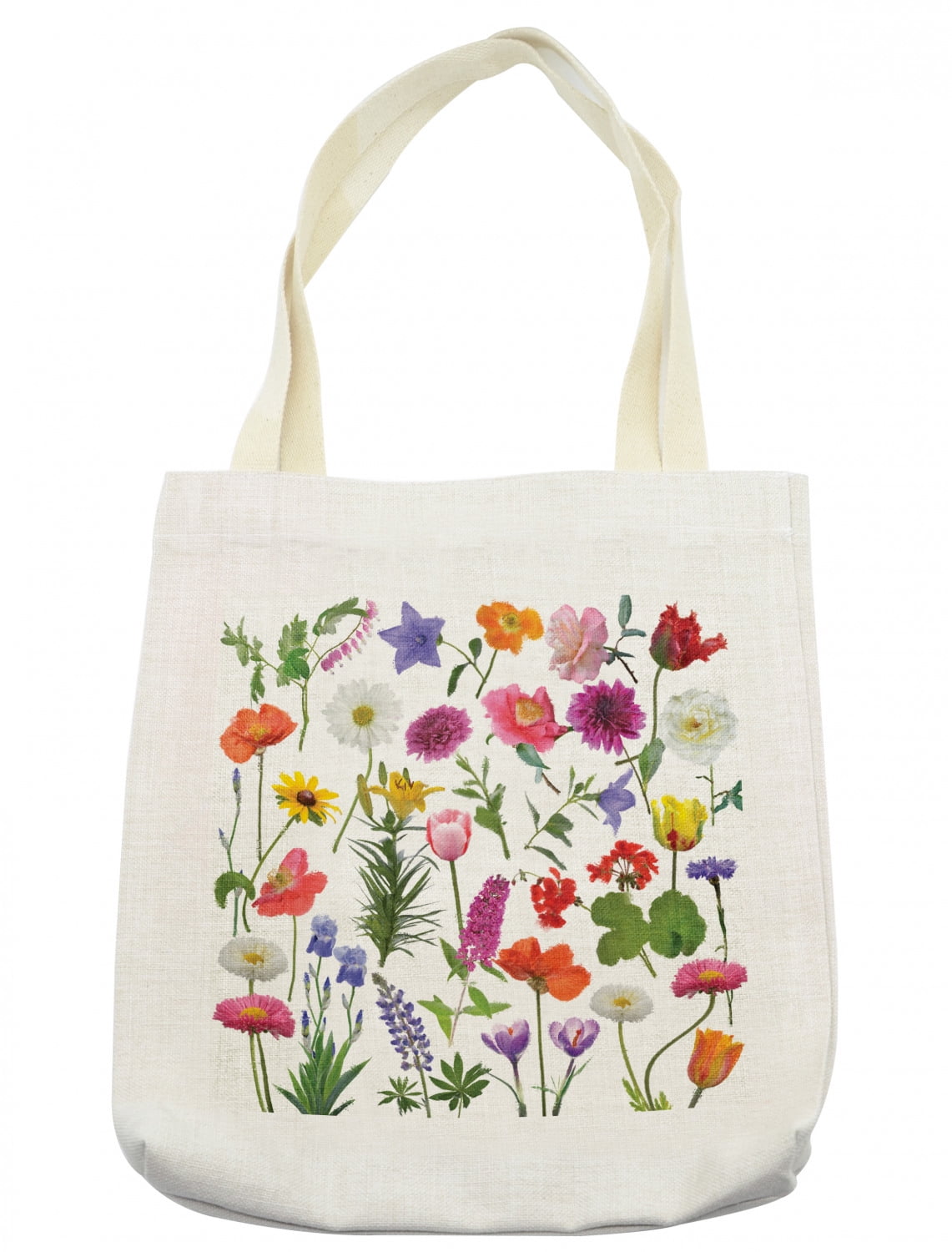 Flower Tote Bag, Types of Flowers Vivid Colored Roses Tulips Daisies ...