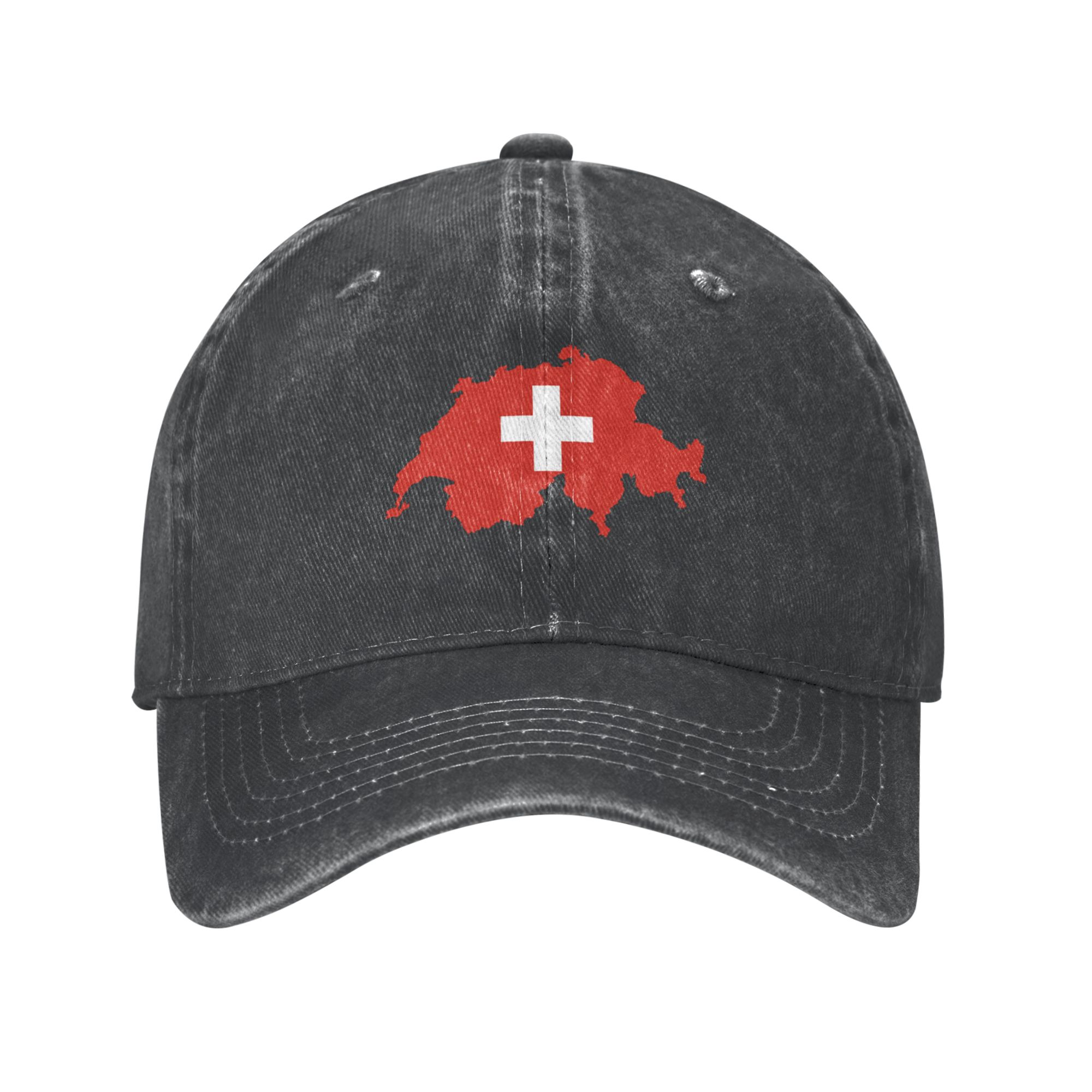DouZhe Adjustable Washed Cotton Baseball Cap - Switzerland Flag Prints ...