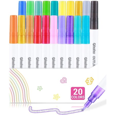 Self outline Metallic Markers, 12 Colors Double Line Outline Doodle ...