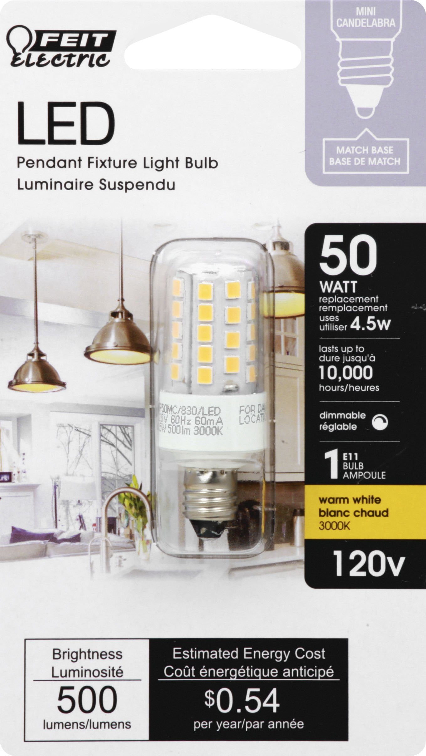 Buy Feit Electric 3935178 50 watt Equivalence 4.5 watt 500 Lumen Mini ...