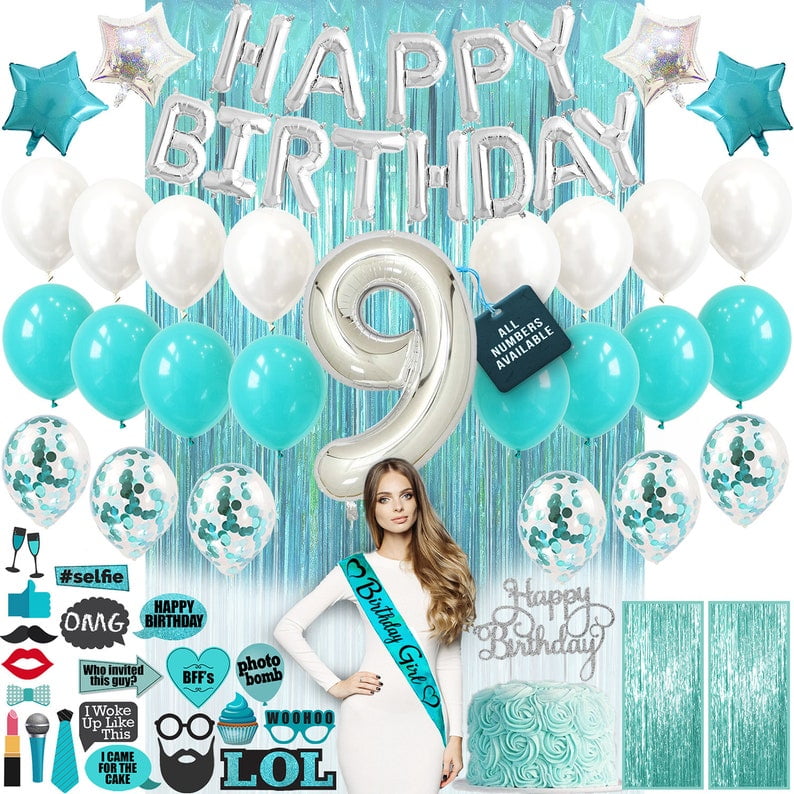 9th Birthday Decorations Birthday Party Supplies Ninth Birthday Banner ...