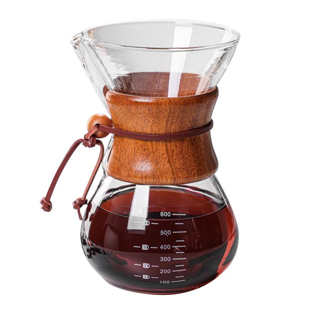 600ml Glass Coffee Pot Stainless Steel Filter Dripper Wooden Handle ...