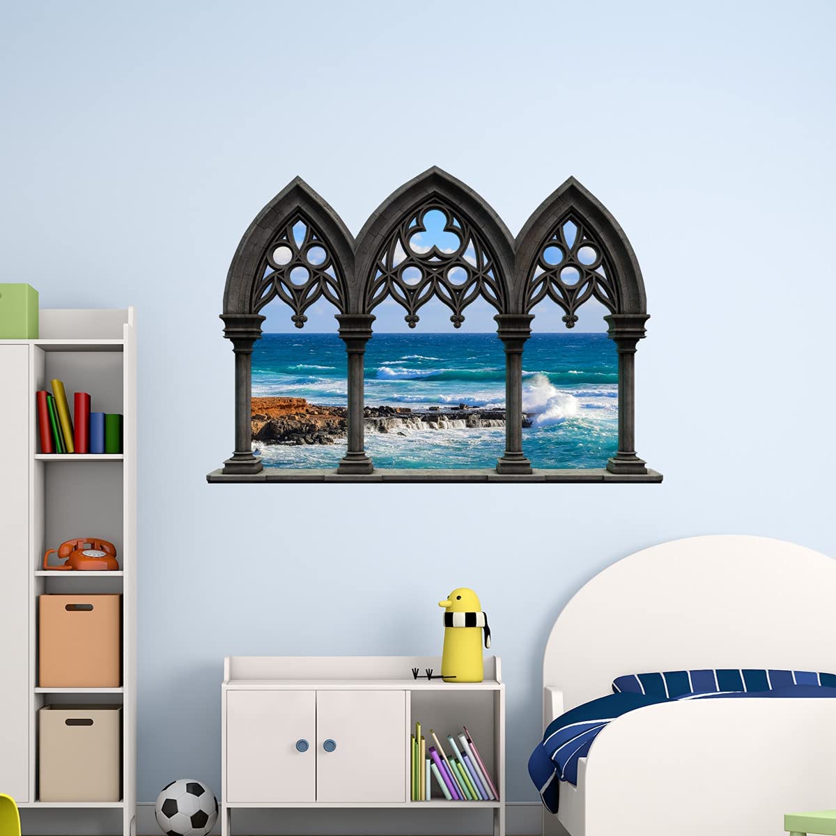 VWAQ - Beach View Castle Window Decals for Walls Peel and Stick Ocean ...