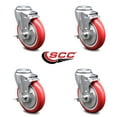 5 Inch Red Polyurethane Wheel Swivel Bolt Hole Caster Set with Brake ...